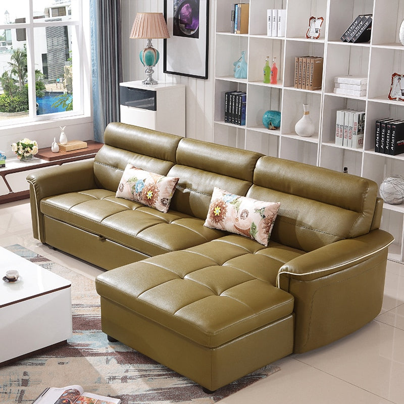 L Shaped Leather Modern Sectional Sofa BED