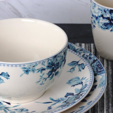 Blue Rose Traditional 16 Piece Elegant Dinnerware Set