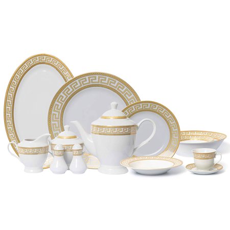 Royalty Porcelain "Greek Key" 57-pc Banquet Dinnerware Set for 8